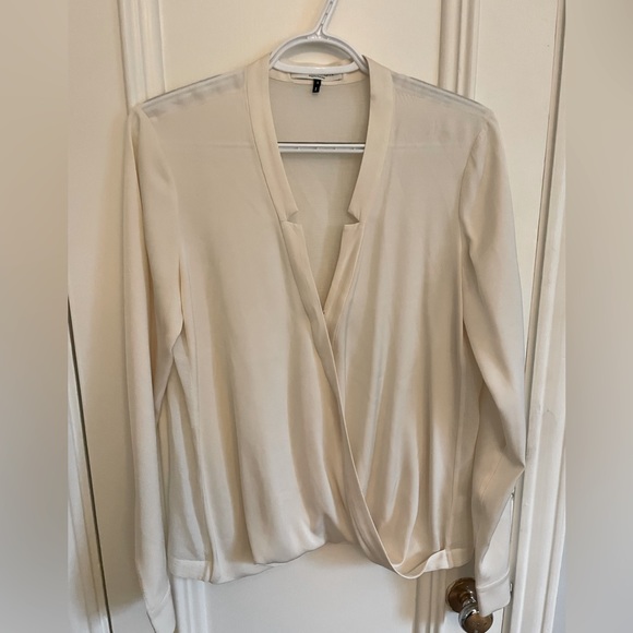 Halston Heritage | Tops | Cream Halston V Neck Silk Wrap Blouse | Poshmark
